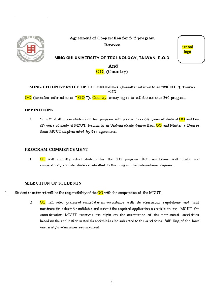 3+2 Program Cooperation Agreement | PDF | Thesis | Academic Degree