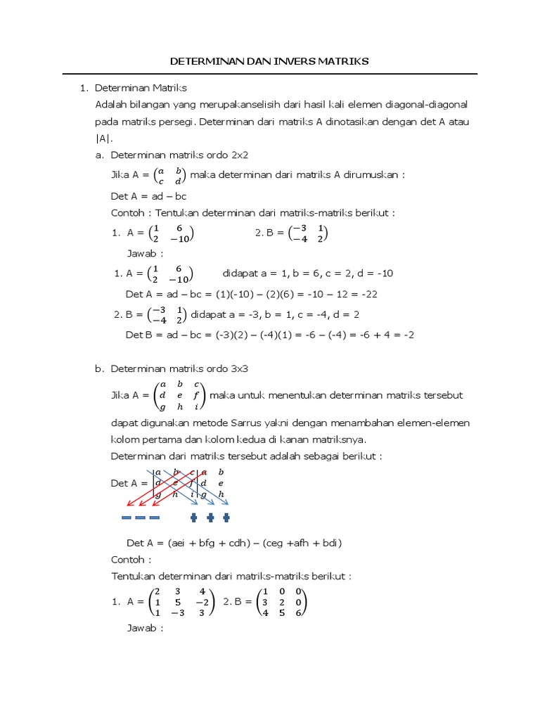 Determinan dan Invers Matriks 2x2, 3x3 | PDF
