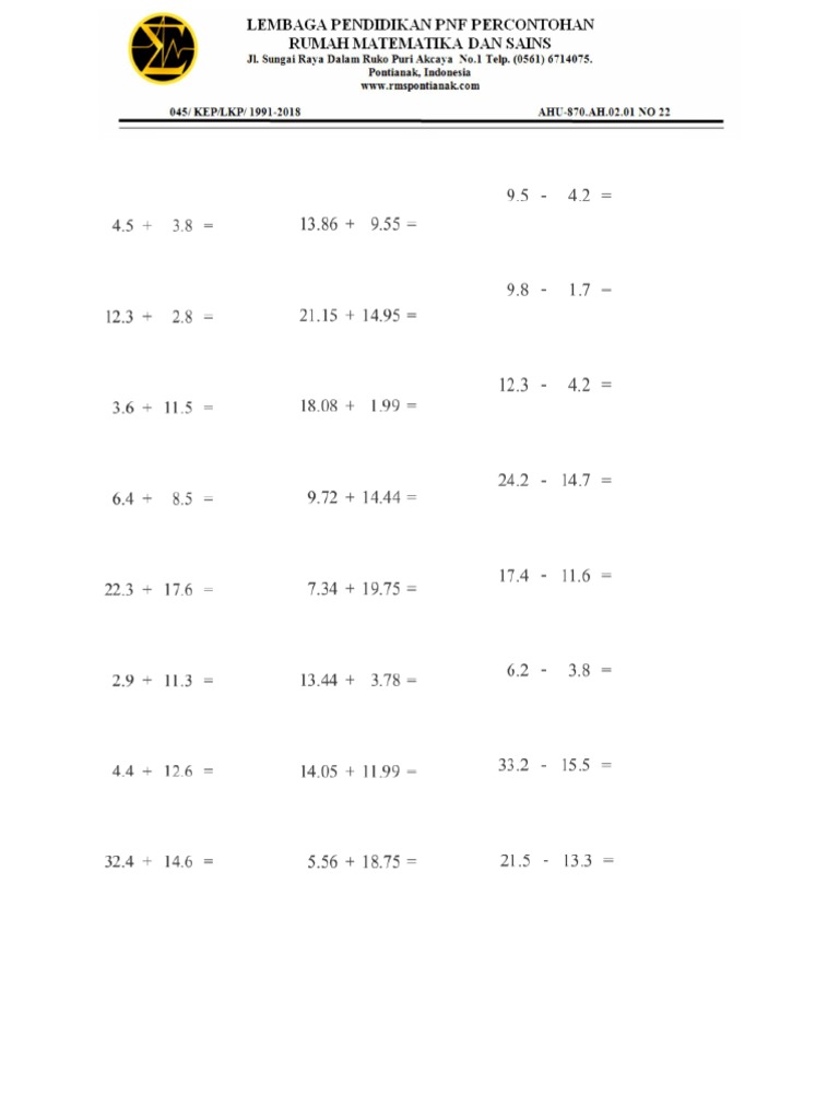 Kelas 4 Math Four Operation of Decimals | PDF