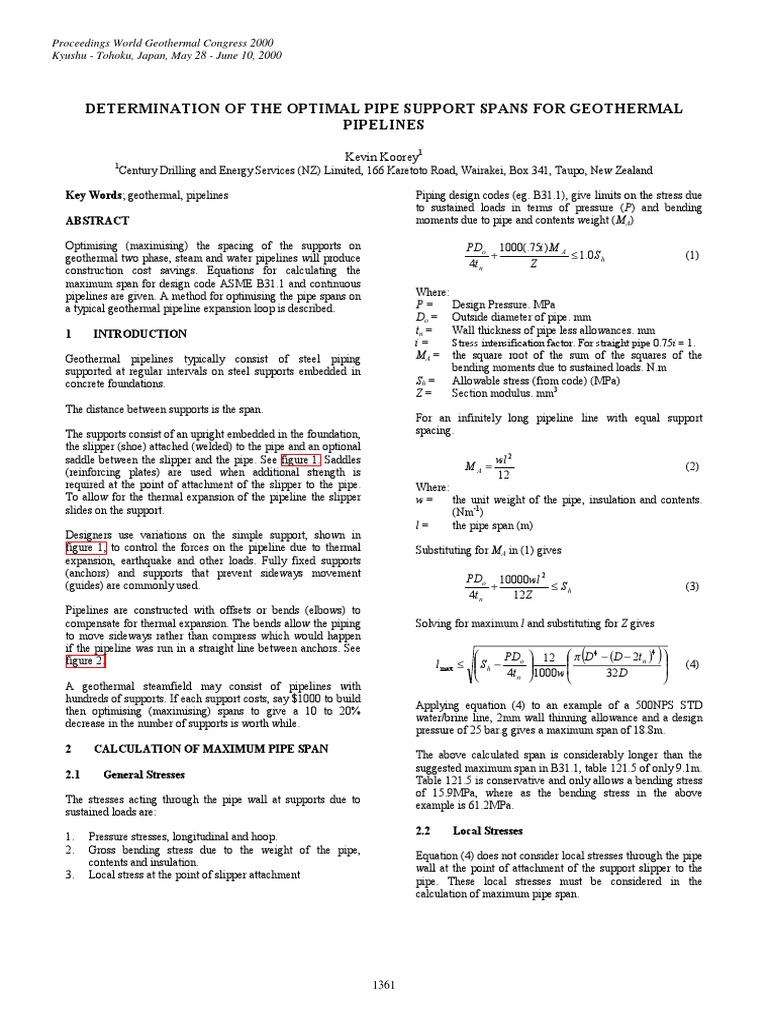 Optimal Pipe Support Spans | PDF | Stress (Mechanics) | Bending