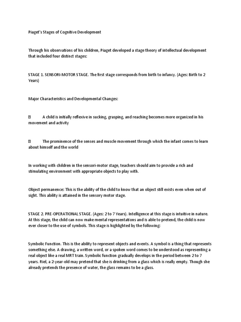 Piaget's Stages of Cognitive Development | PDF | Cognitive Development ...