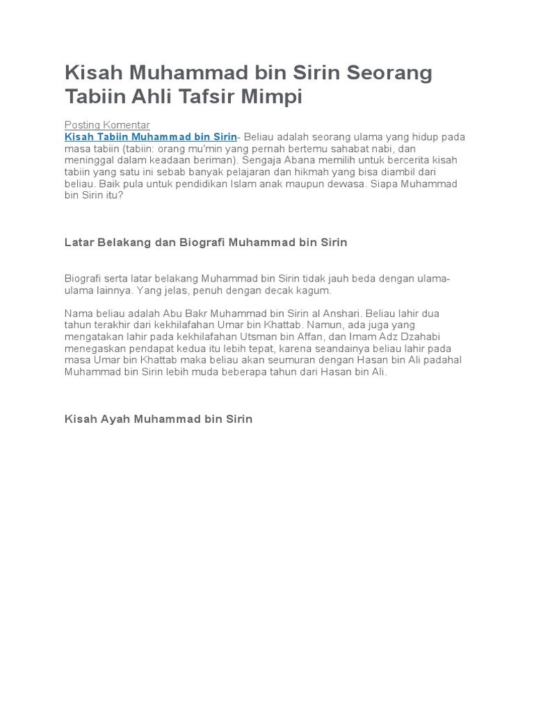 Biografi Muhammad bin Sirin Tabiin | PDF
