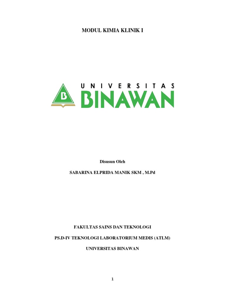 Modul Kimia Klinik I TLM2011322 | PDF