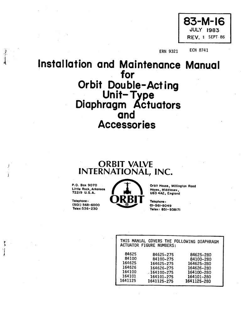 83-M-16-PK2701 Installation & Maintenance Manual For Orbit Double ...