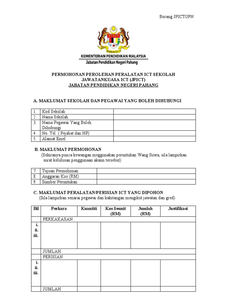 Borang - Permohonan - Kelulusan - JPICT 6 | PDF