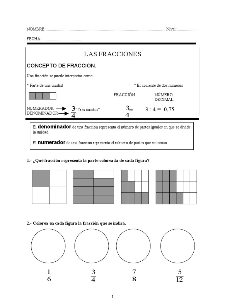 fracciones | Fracción (Matemáticas) | Números