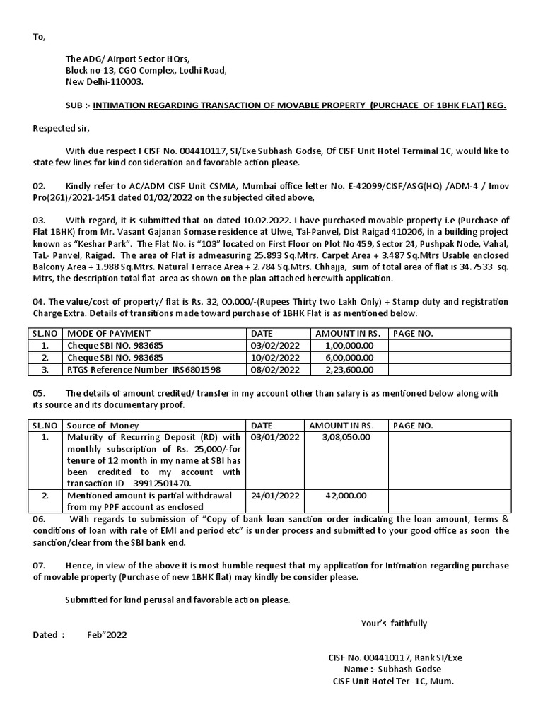 Sub:-Intimation Regarding Transaction of Movable Property (Purchace of ...