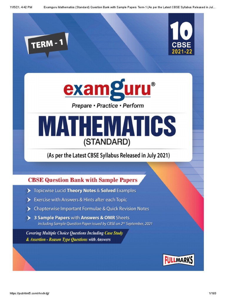 Examguru Mathematics (Standard) Question Bank With Sample Papers Term-1 ...