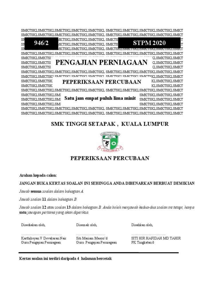SMK Tinggi Setapak, KL Qna | PDF
