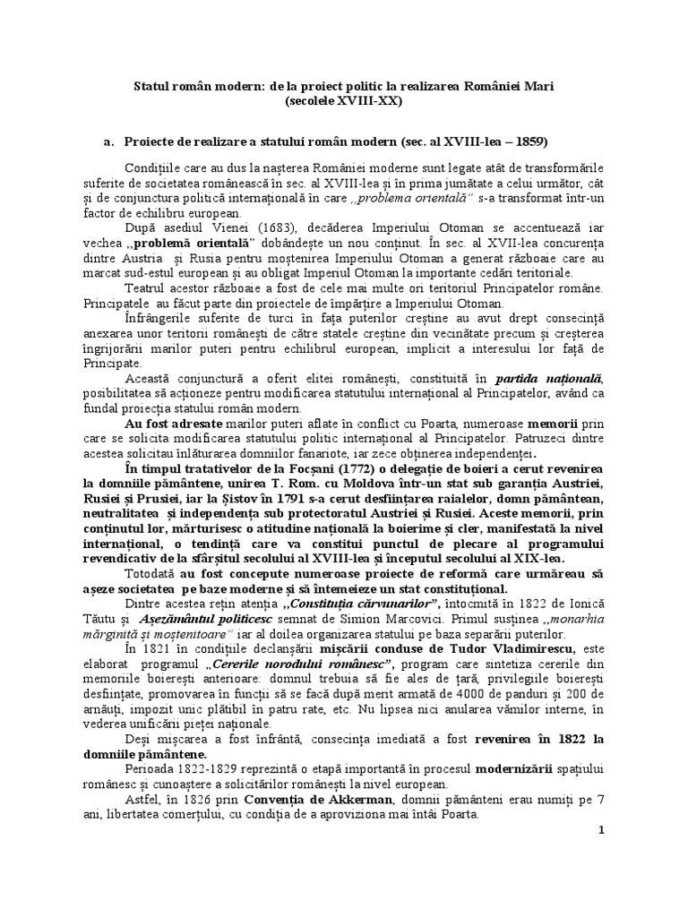 Statul Român Modern de La Proiect Bac in Lucru | PDF