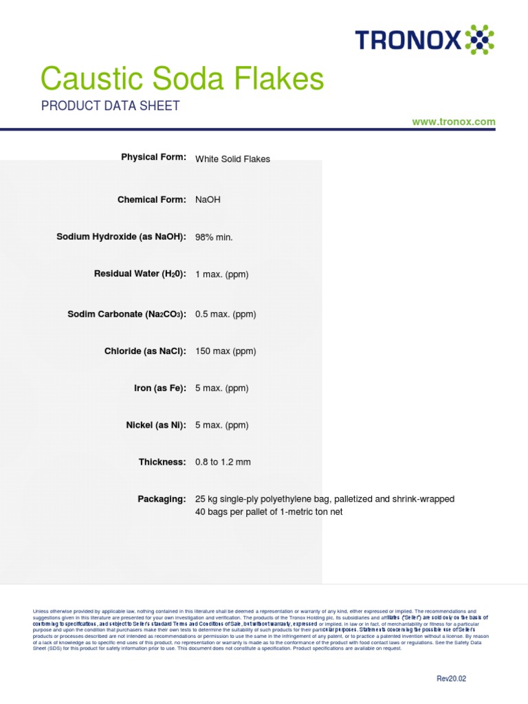 Caustic Soda Flakes: Product Data Sheet | PDF | Sodium Hydroxide ...