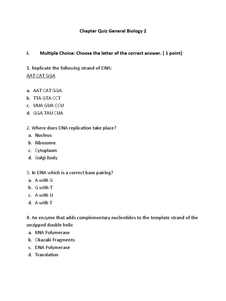 General Biology 2: DNA Quiz | PDF | Dna | Translation (Biology)