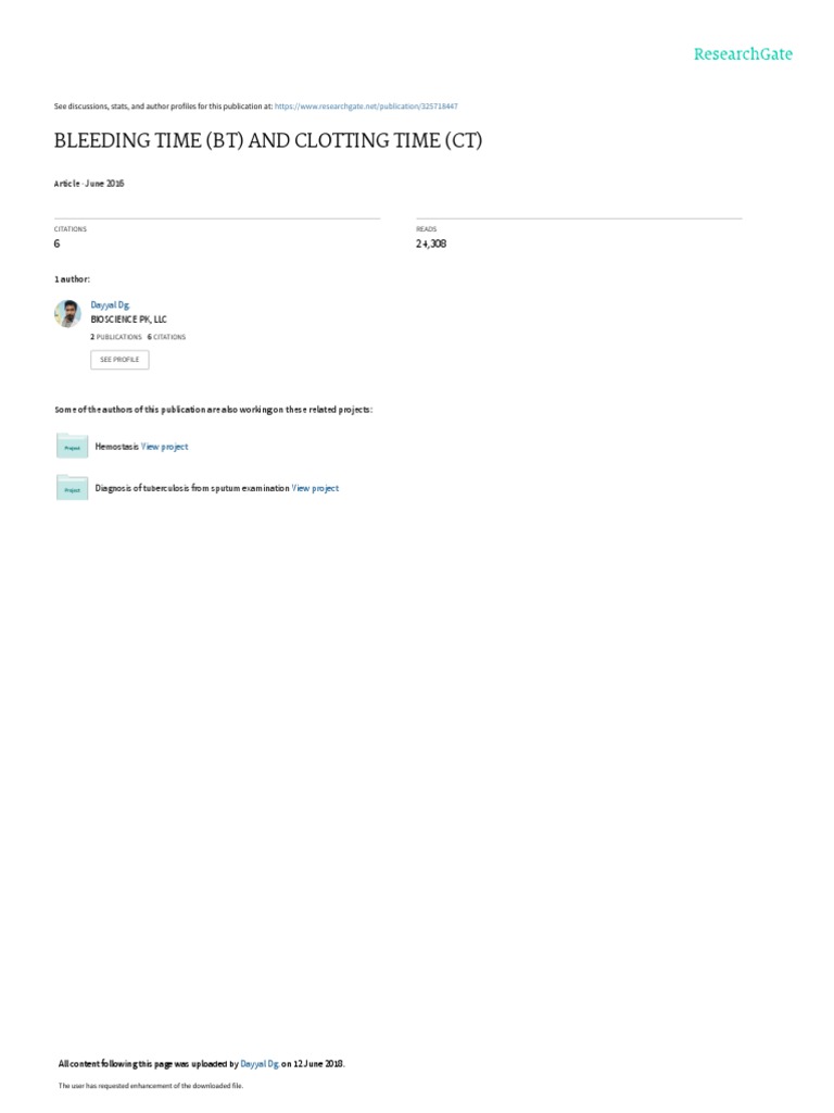 Bleeding Time and Clotting Time | PDF | Bleeding | Coagulation