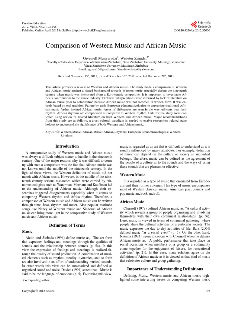 Comparison of Western Music and African Music: Givewell Munyaradzi ...