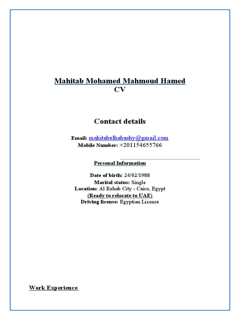 Mahitab Mohamed Mahmoud Hamed CV | PDF