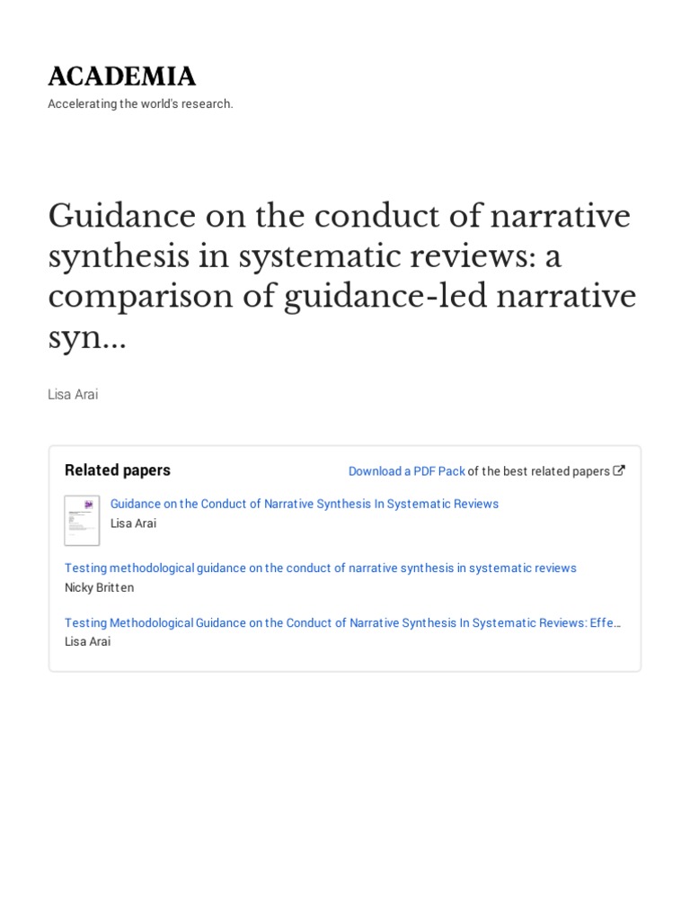 Guidance On The Conduct of Narrative Synthesis in Systematic Reviews ...