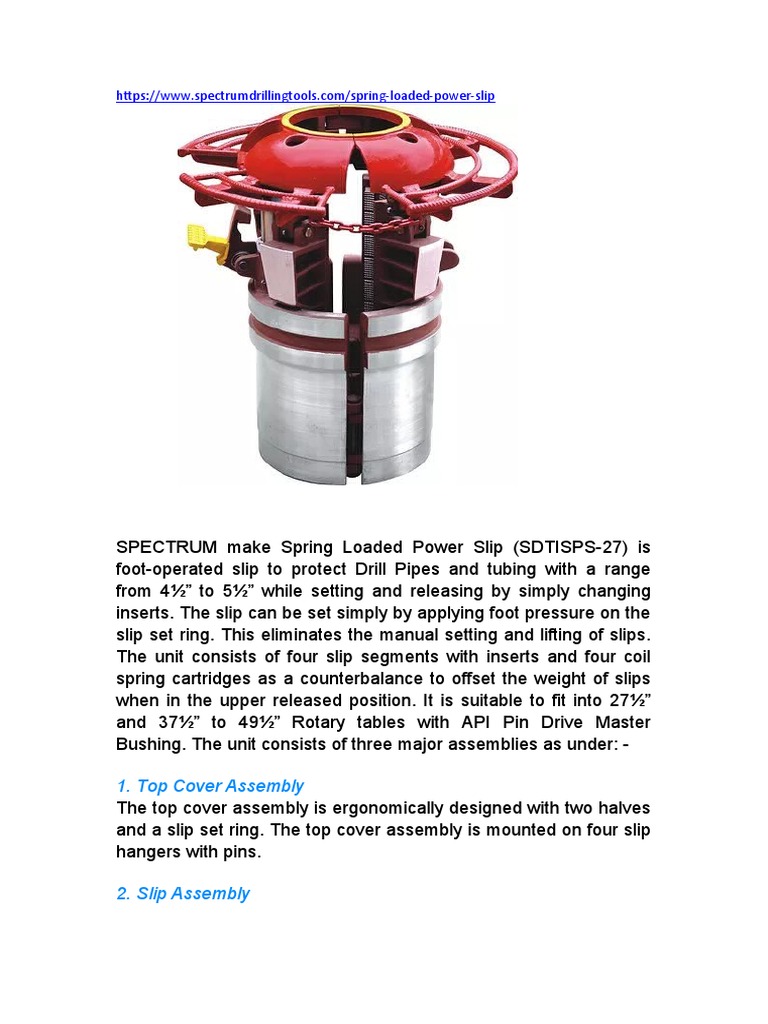 Spring Loaded Power Slip | PDF | Pipe (Fluid Conveyance) | Machines