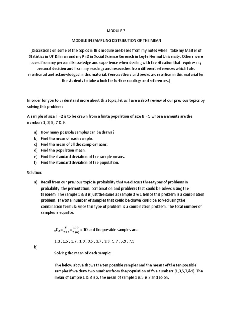 Module 7 Sampling Distribution | PDF | Standard Deviation | Normal ...