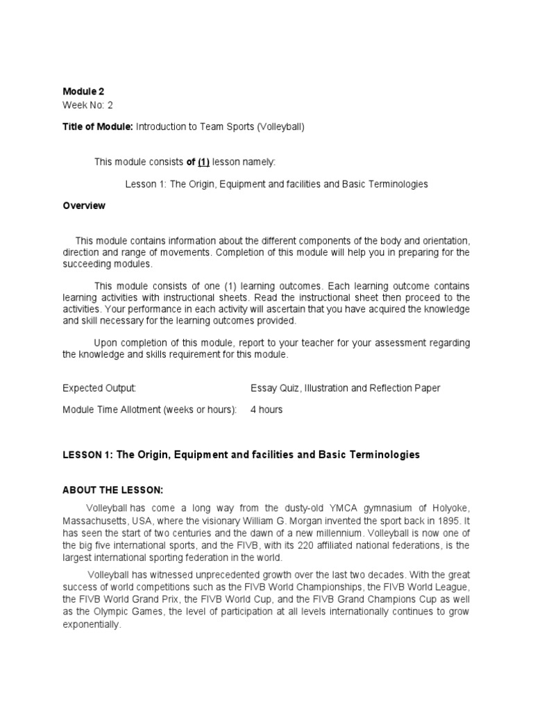 Title of Module: Introduction To Team Sports (Volleyball) : The Origin ...