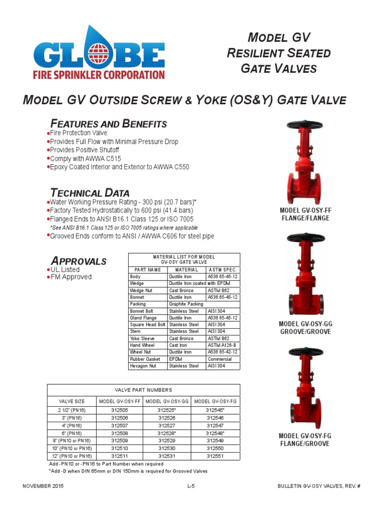Globe GV Model Outside Screw Yoke Gate Valve | PDF | Valve | Screw