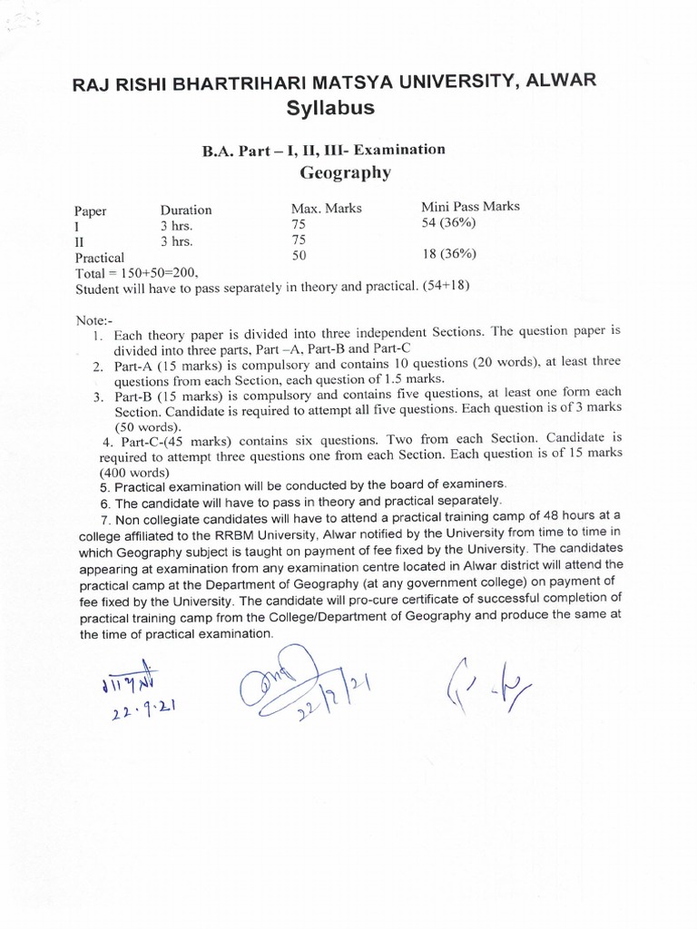 Syllabus BA Part I Geo | PDF