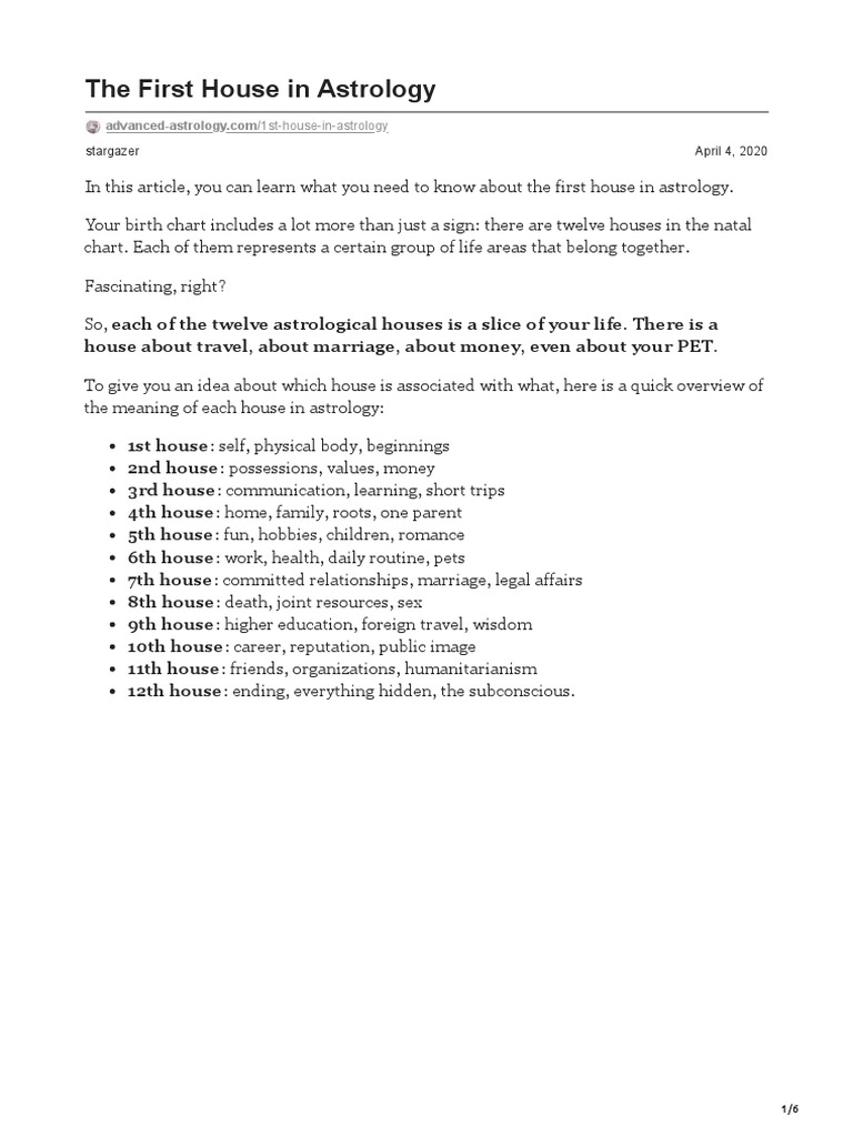 The First House in Astrology | PDF | Horoscope | Astrology