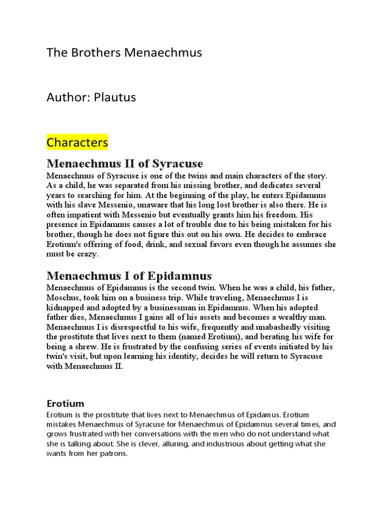 The Brothers Menaechmus | PDF