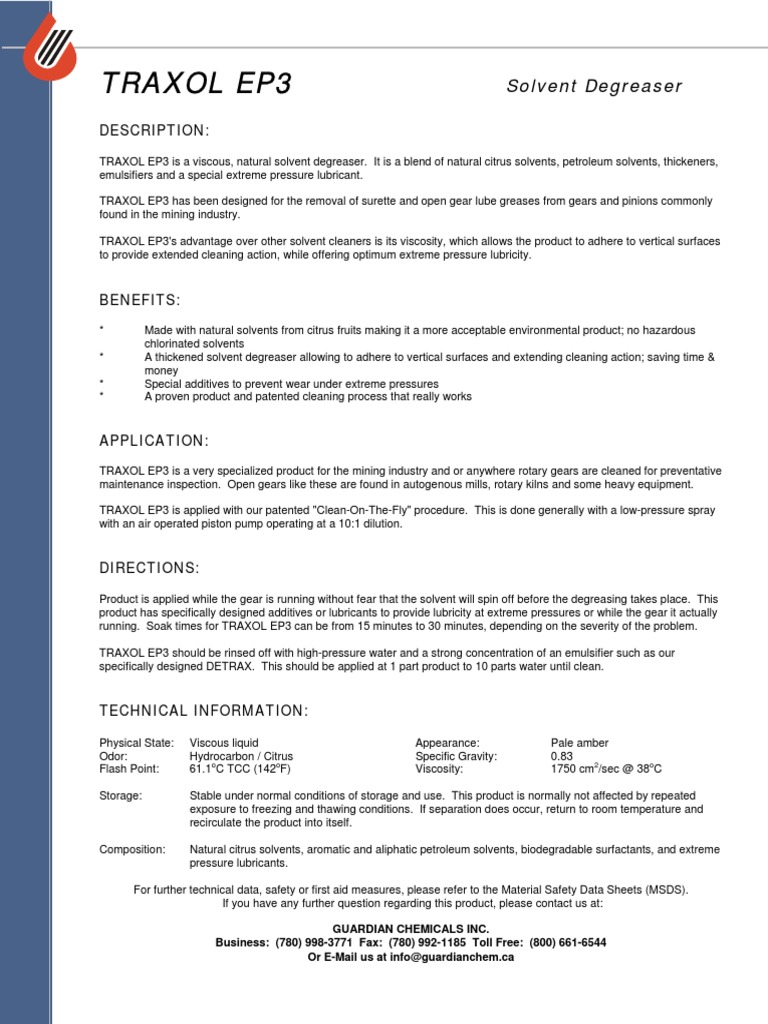 PDS - Traxol EP3 | PDF | Solvent | Petroleum