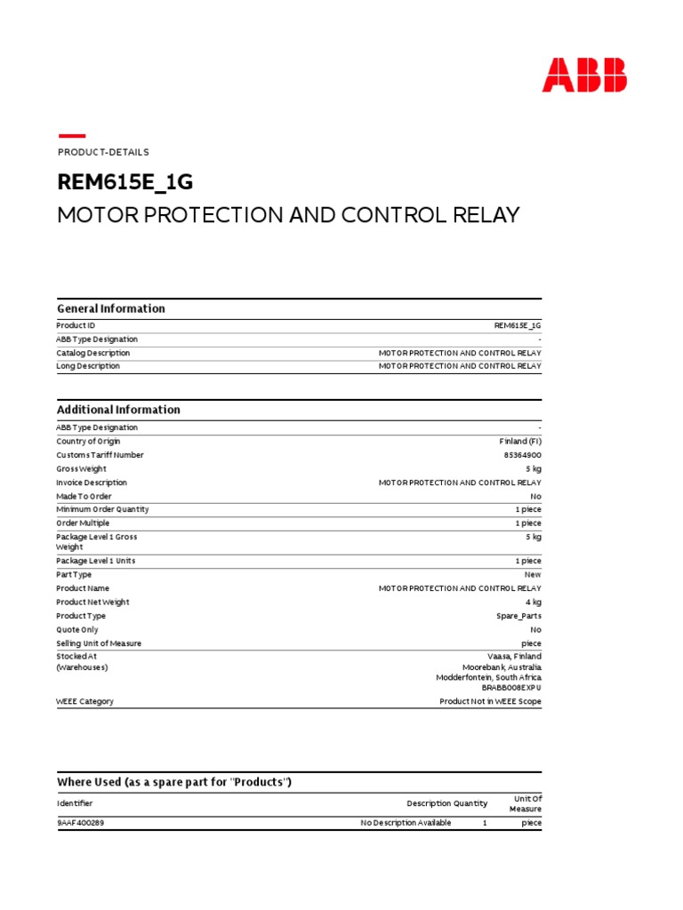 REM615E Motor Protection Relay Overview | PDF | Electricity ...