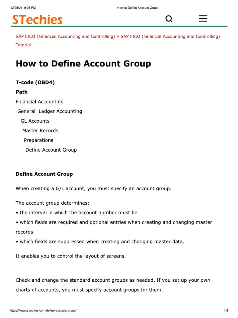 SAP - Define - AC Group | PDF