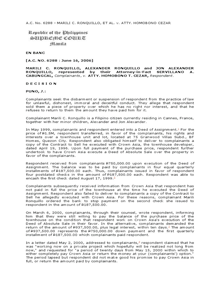 Ronquillo vs. Atty. Cesar | PDF | Disbarment | Lawyer