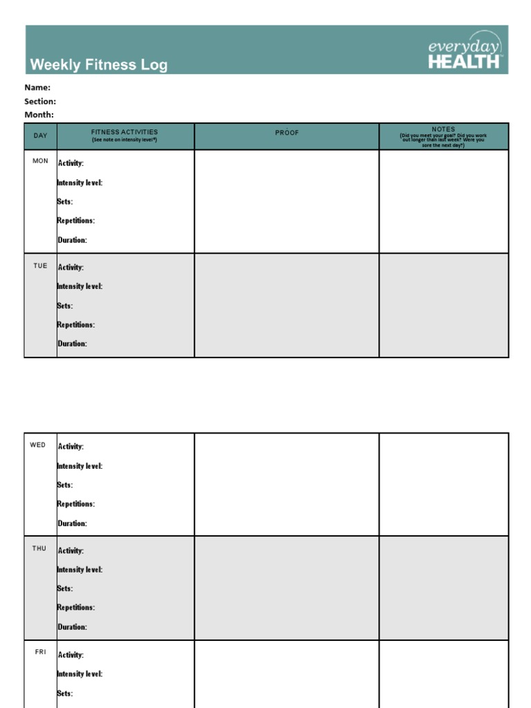 Fitness Log Template | PDF