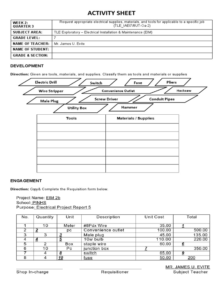 AS - G7 - Q3 - W2 - Electrical Installation & Maintenance (EIM) | PDF