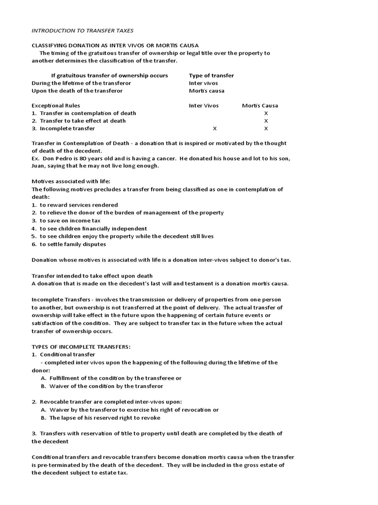 Introduction To Transfer Taxes - Continuation | PDF | Law