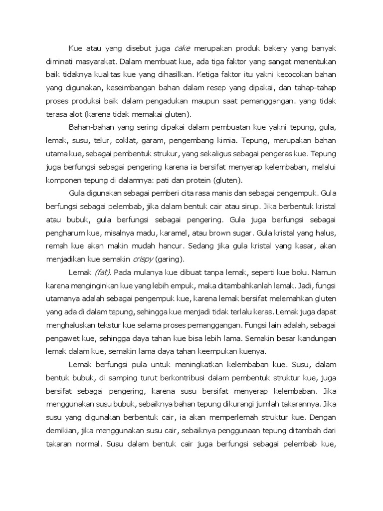 Bahan Dan Alat Bahan Dan Sifat Bahan Dalam Pembuatan Cake, Gateaux, Torte | PDF