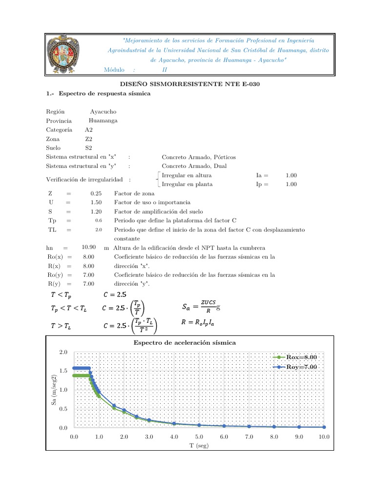 1.-Espectro de Respuesta Sísmica Diseño Sismorresistente Nte E-030 | Descargar gratis PDF ...