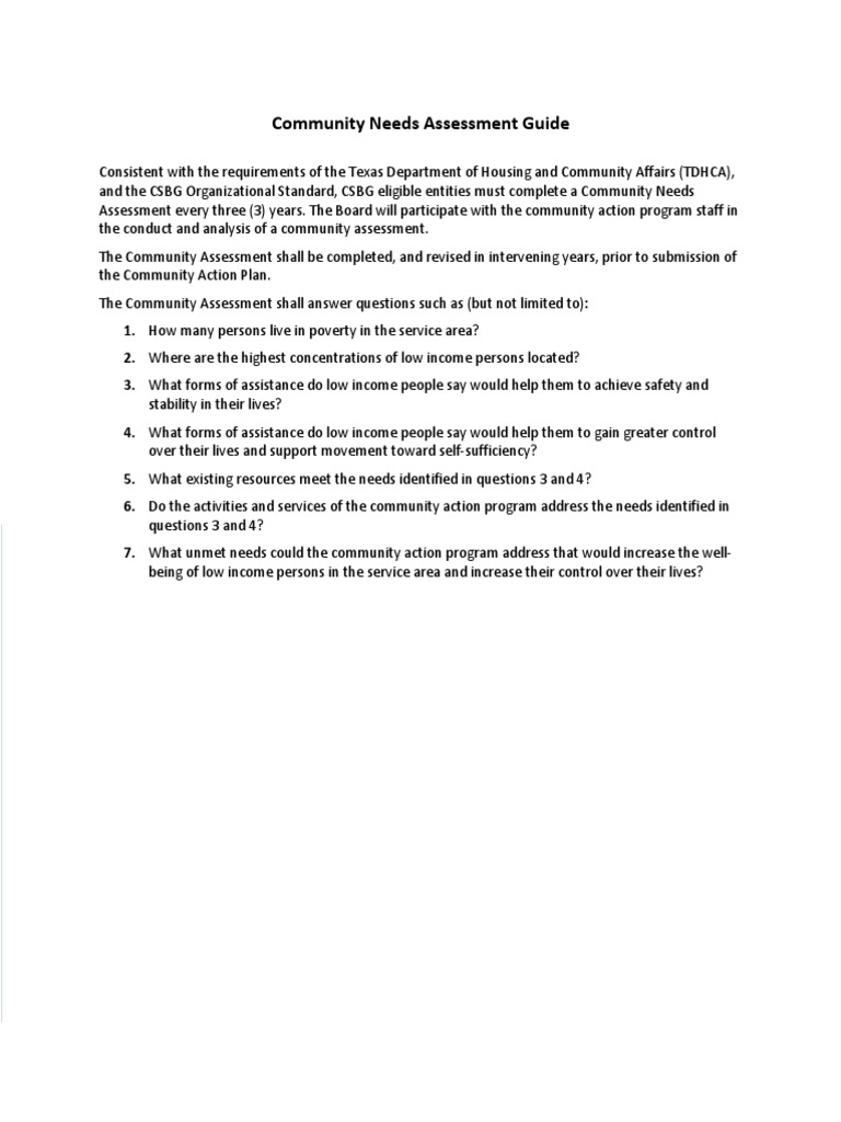 Community Needs Assessment Guide | PDF | Needs Assessment | Survey ...