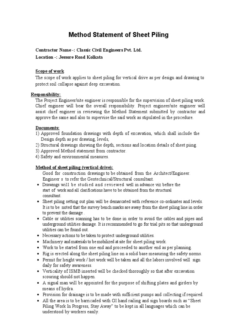 Method Statement of Sheet Piling | PDF | Deep Foundation | Drainage