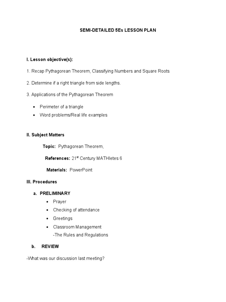 SEMI-DETAILED 5es LESSON PLAN Math - Rosalem | PDF | Lesson Plan | Mathematics