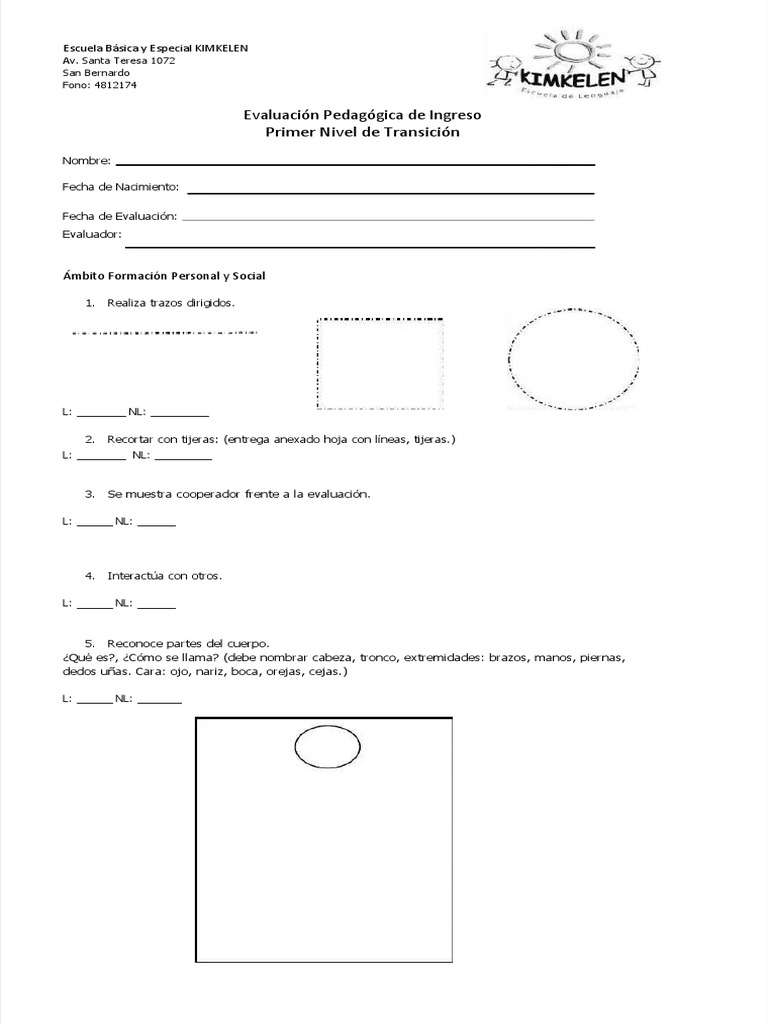 Evaluación de Ingreso Primer Nivel KIMKELEN | PDF