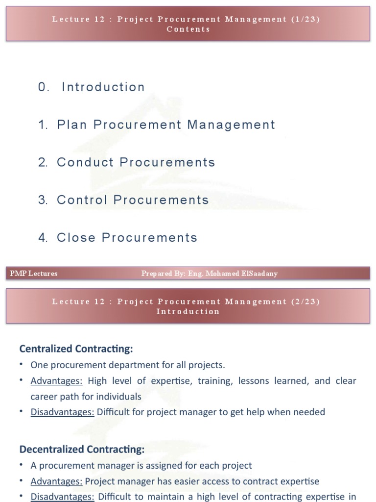 Plan Procurement Management 2. Conduct Procurements 3. Control Procurements 4. Close ...