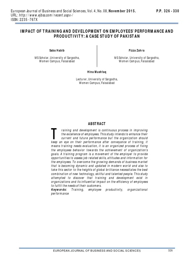 Impact of Training and Development On Employees' Performance and Productivity: A Case Study of ...