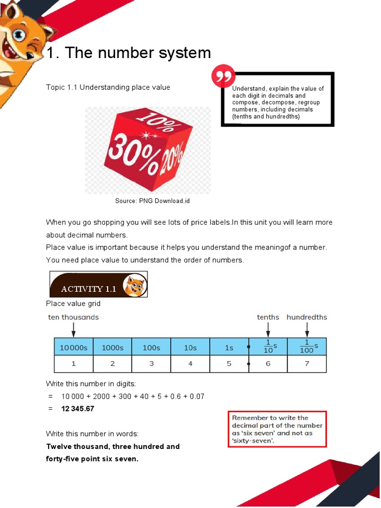The Number System: Activity 1.1 | PDF | Numbers | Lexicology
