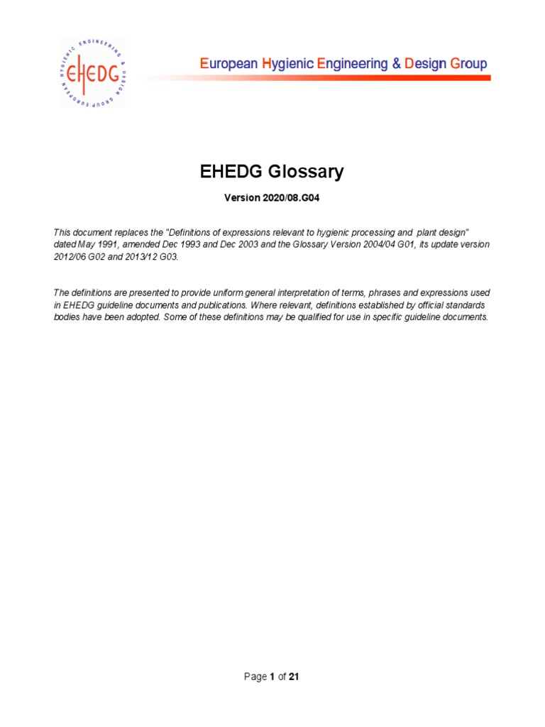 EHEDG Glossary Version 4 2020 | PDF | Hazard Analysis And Critical ...