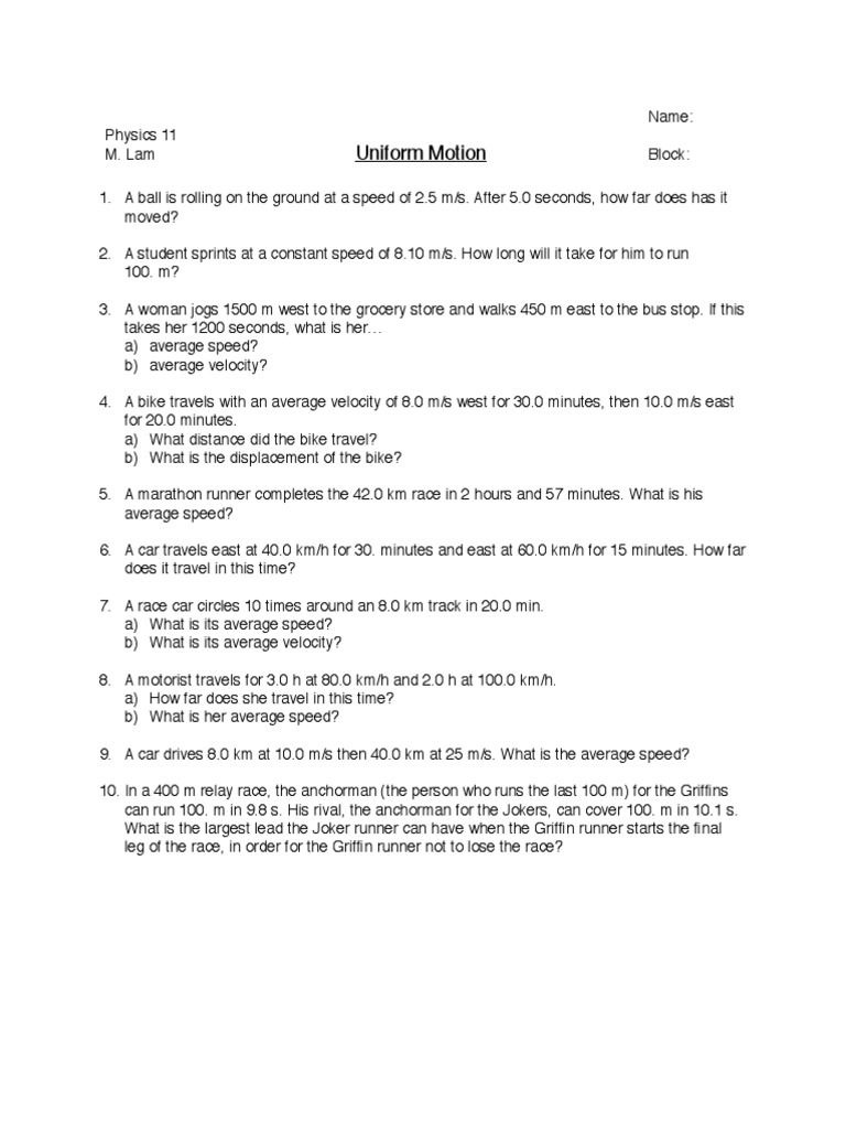 Uniform Motion | PDF | Travel