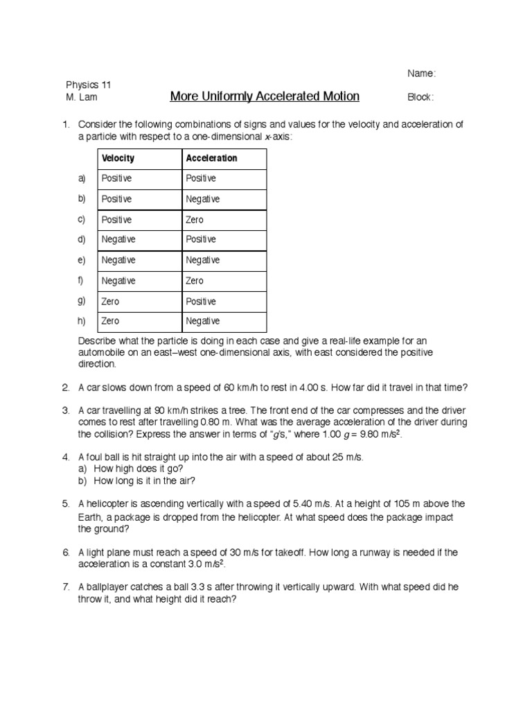 More Uniformly Accelerated Motion | PDF | Acceleration | Speed