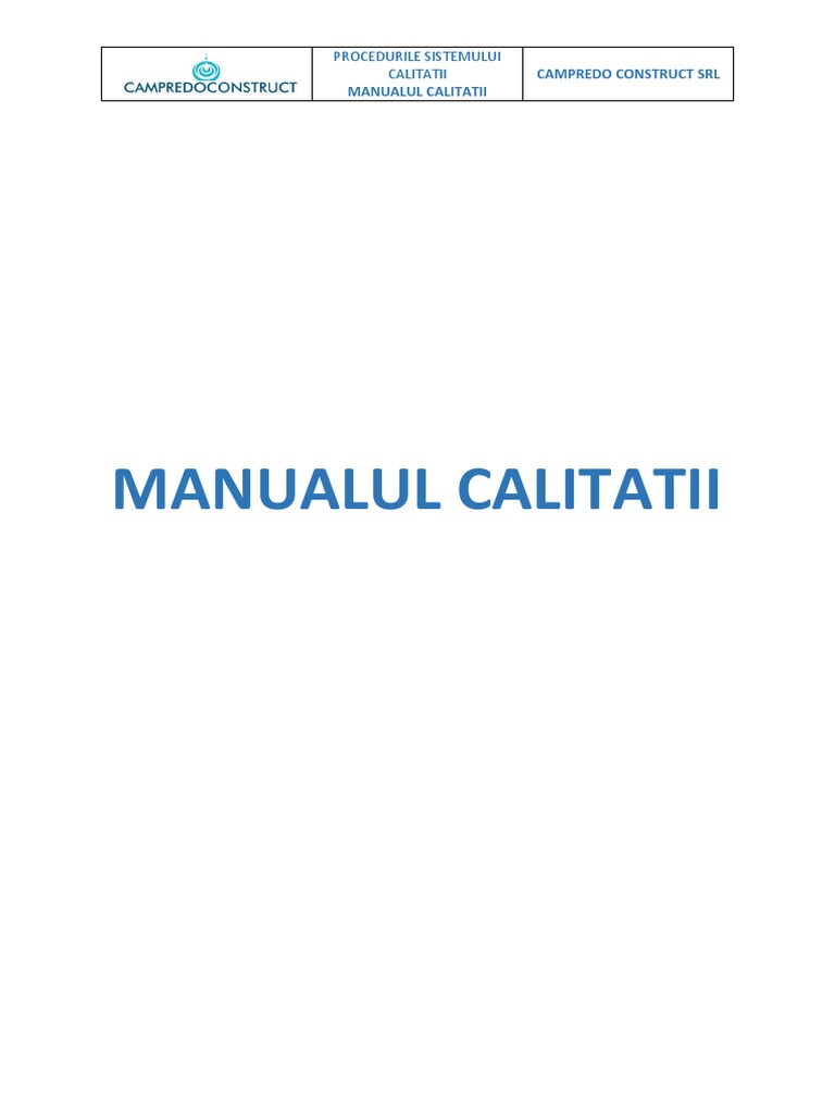 Manualul Calitatii Produselor Si Serviciilor Campredo Construct | PDF