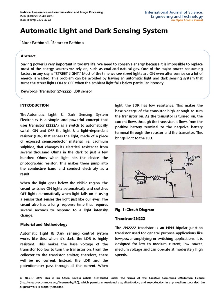 Automatic Light and Dark Sensing System | PDF | Transistor | Bipolar ...