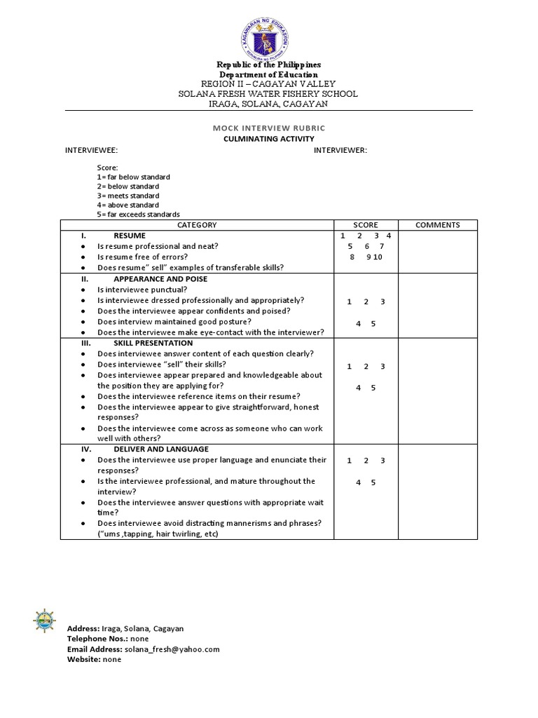 Assessing Interview Skills: A Rubric for Evaluating Mock Interviews at ...