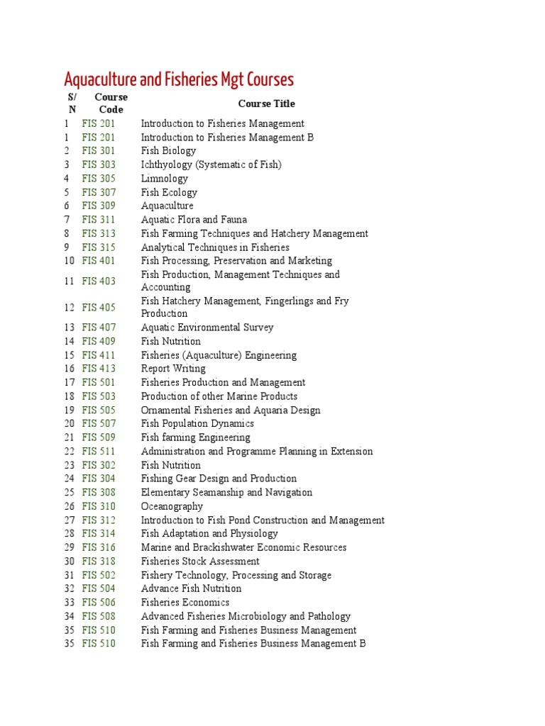 Aquaculture and Fisheries MGT Courses | PDF